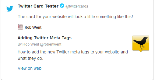 Adding Twitter Meta Tags | Robert Went, PHP Developer Adding Twitter Meta Tags | Robert Went, PHP Developer